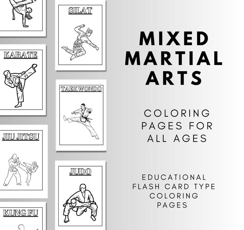 MMA Coloring Pages Flash Cards Kids Learning Activity Printable ...