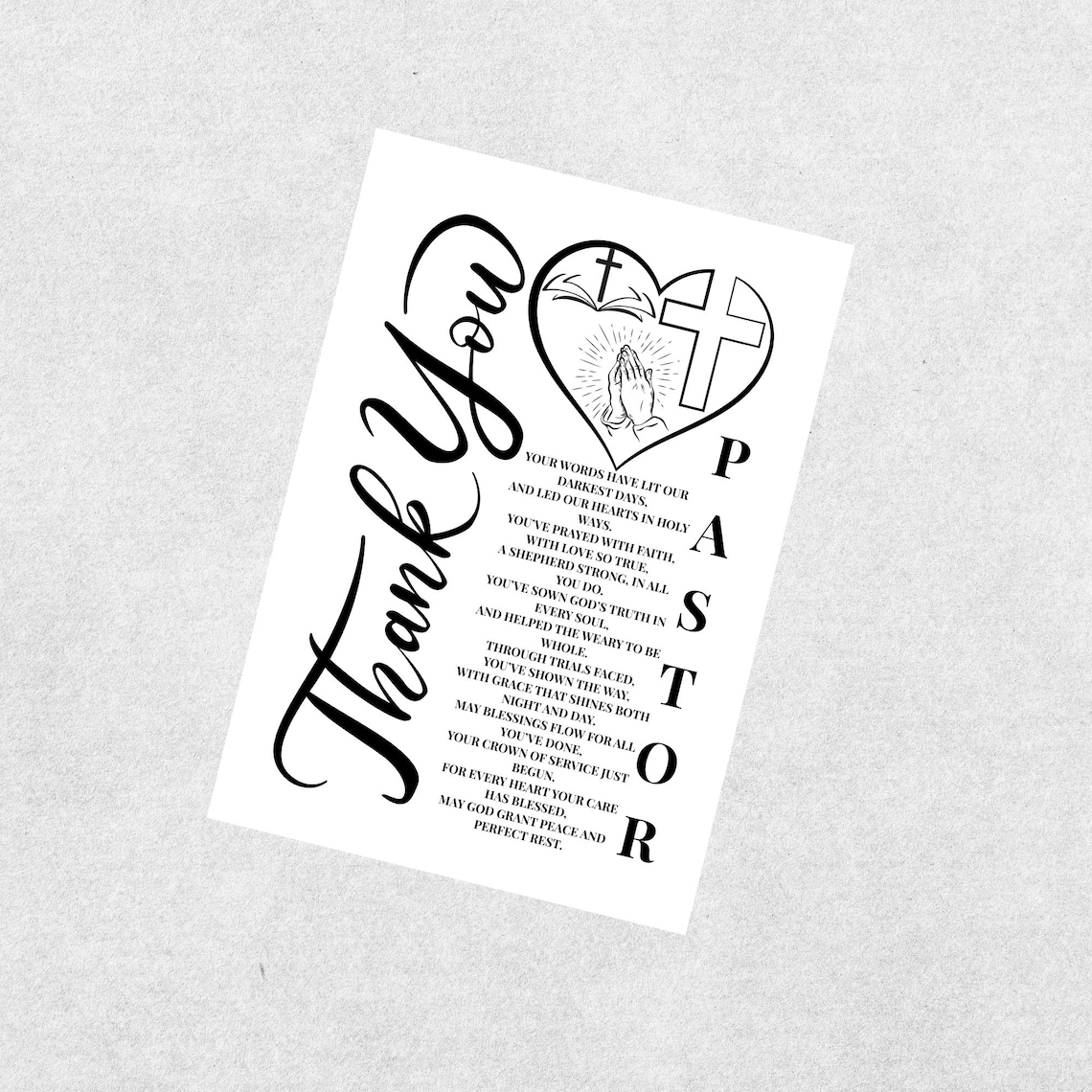 Pastor Thank You Card Printable Blessing Christian Poem Prayer Digital ...