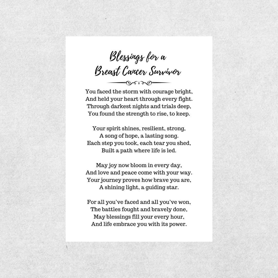 Breast Cancer Survivor Blessing Card Christian Prayer Poem Digital ...
