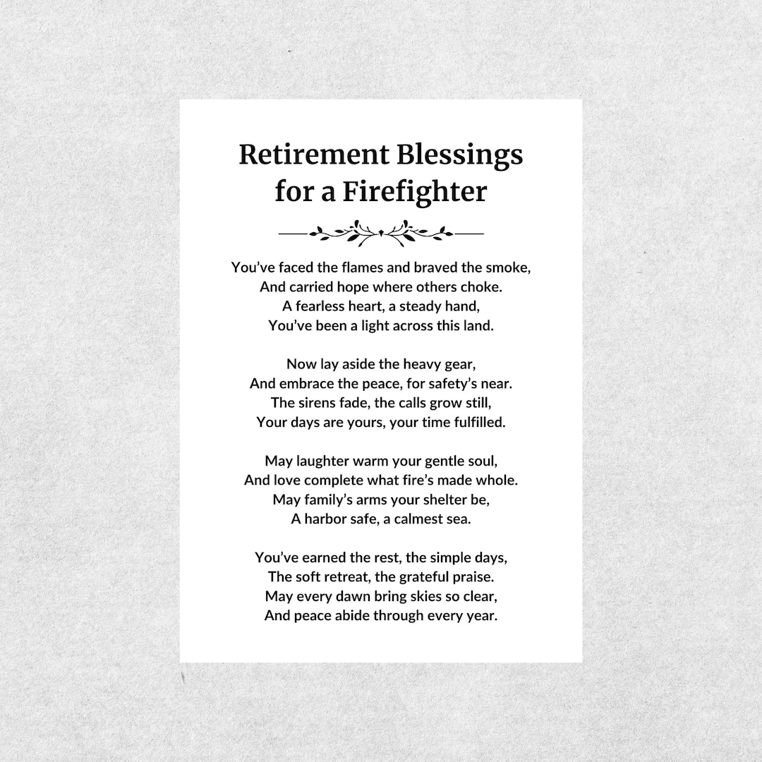 Firefighter Retirement Blessings Printable Card Christian Firefighter ...