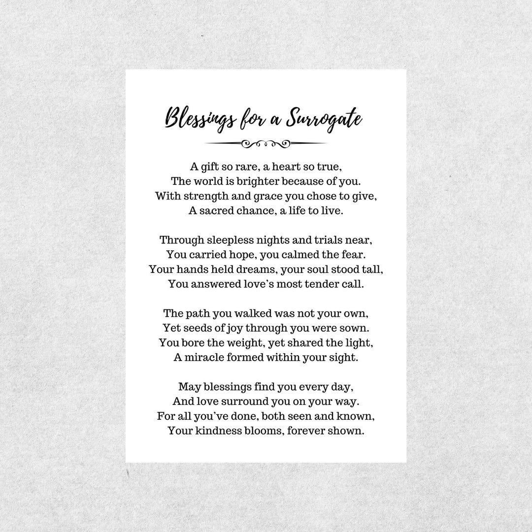 Surrogate Mother Blessing Card Christian Poem Prayer Printable Faith ...