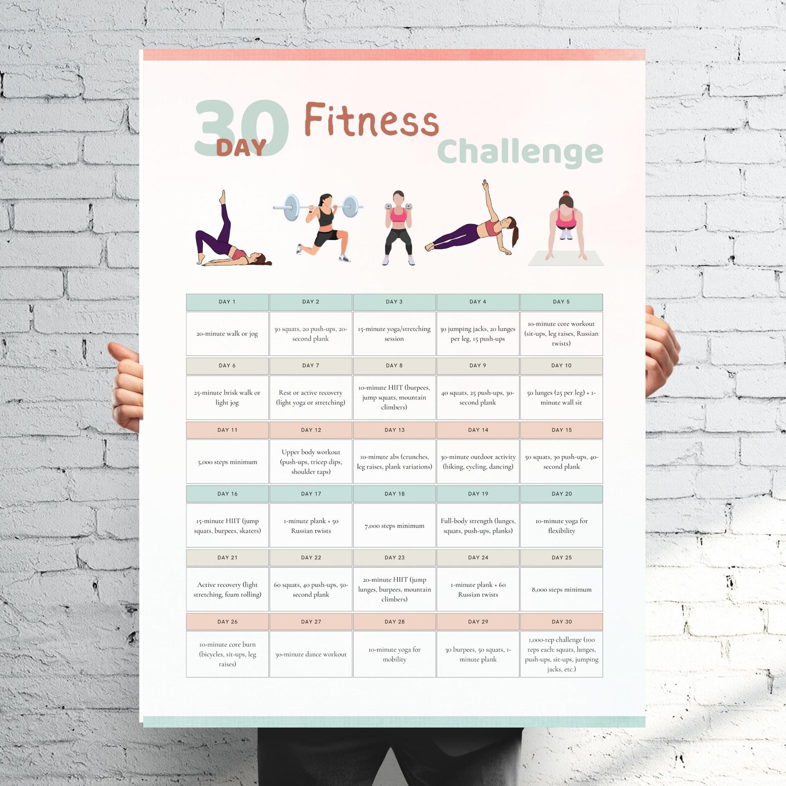 30 Day Fitness Challenge Printable Workout Tracker Gym Owner Tool ...