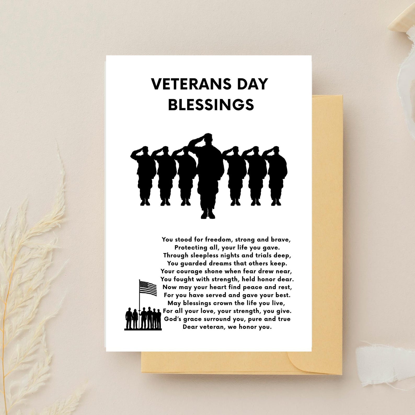 Veterans Day Blessing Card Printable Christian Poem Prayer for Veterans ...