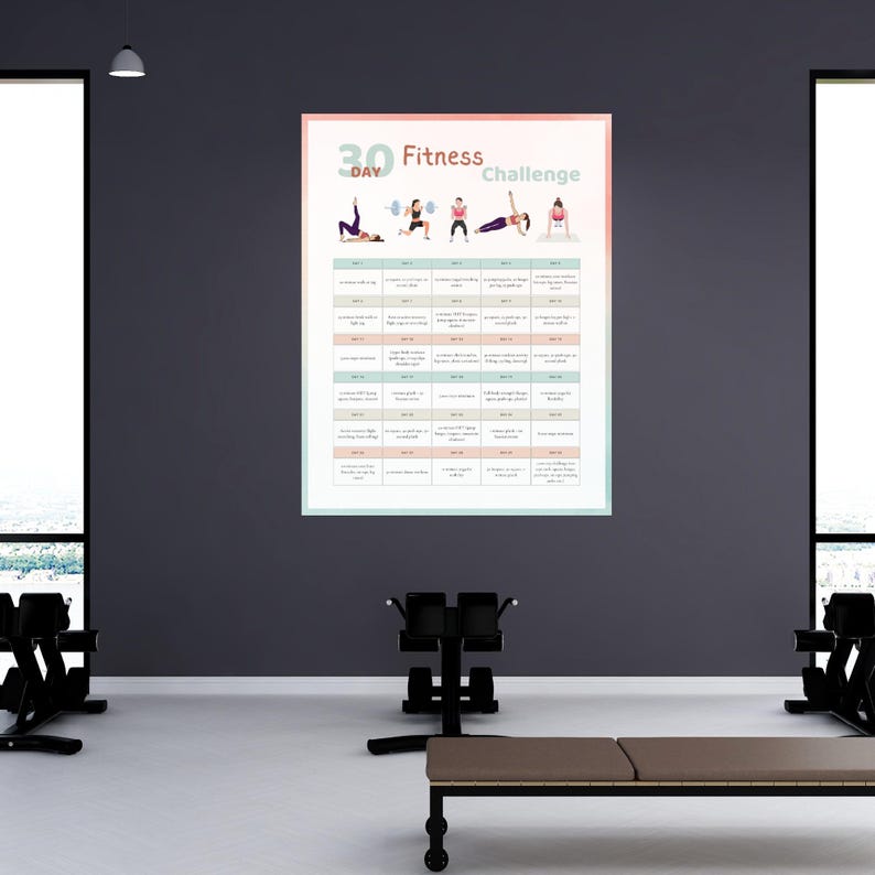 30 Day Fitness Challenge Printable Workout Tracker Gym Owner Tool ...