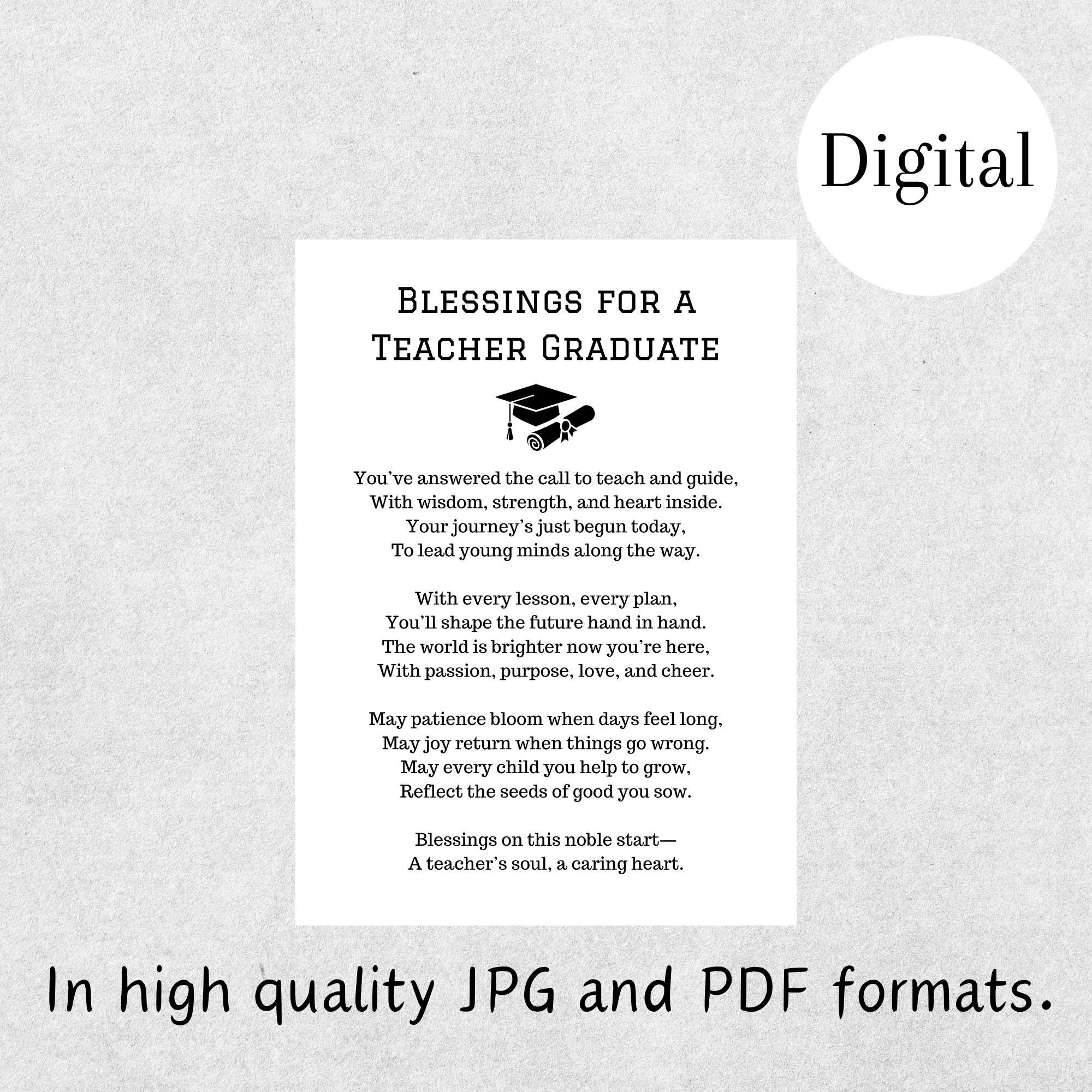 Teacher Graduate Blessing Card Printable Christian Poem Prayer ...