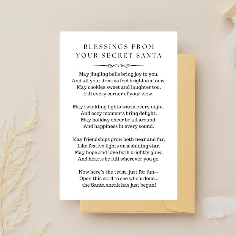 Blessings From Your Secret Santa Christian Poem Printable Christmas ...