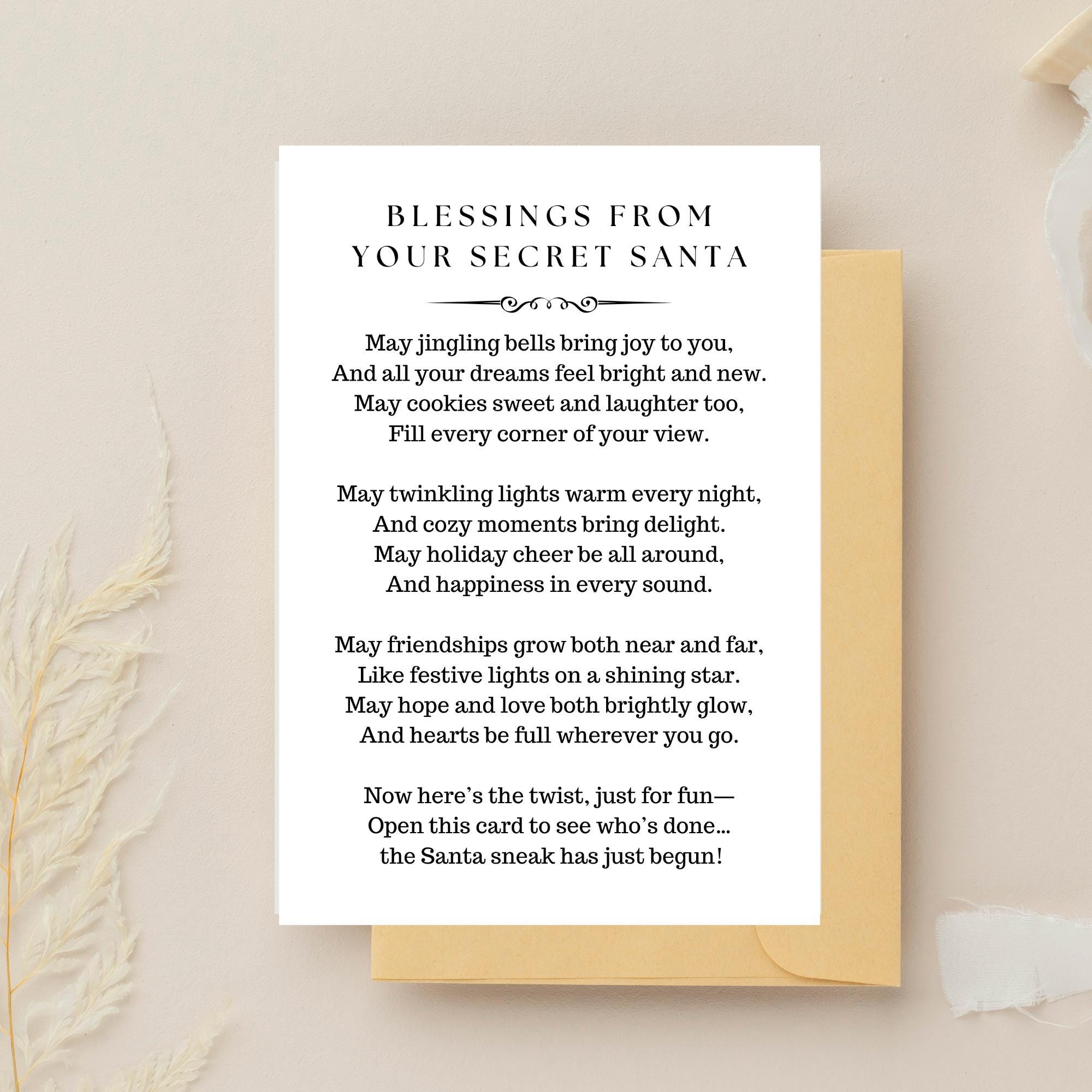 Blessings From Your Secret Santa Christian Poem Printable Christmas ...