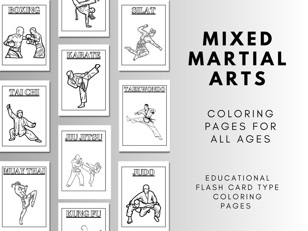 Mixed Martial Arts Coloring Pages Educational Flash Cards Kids Learning ...