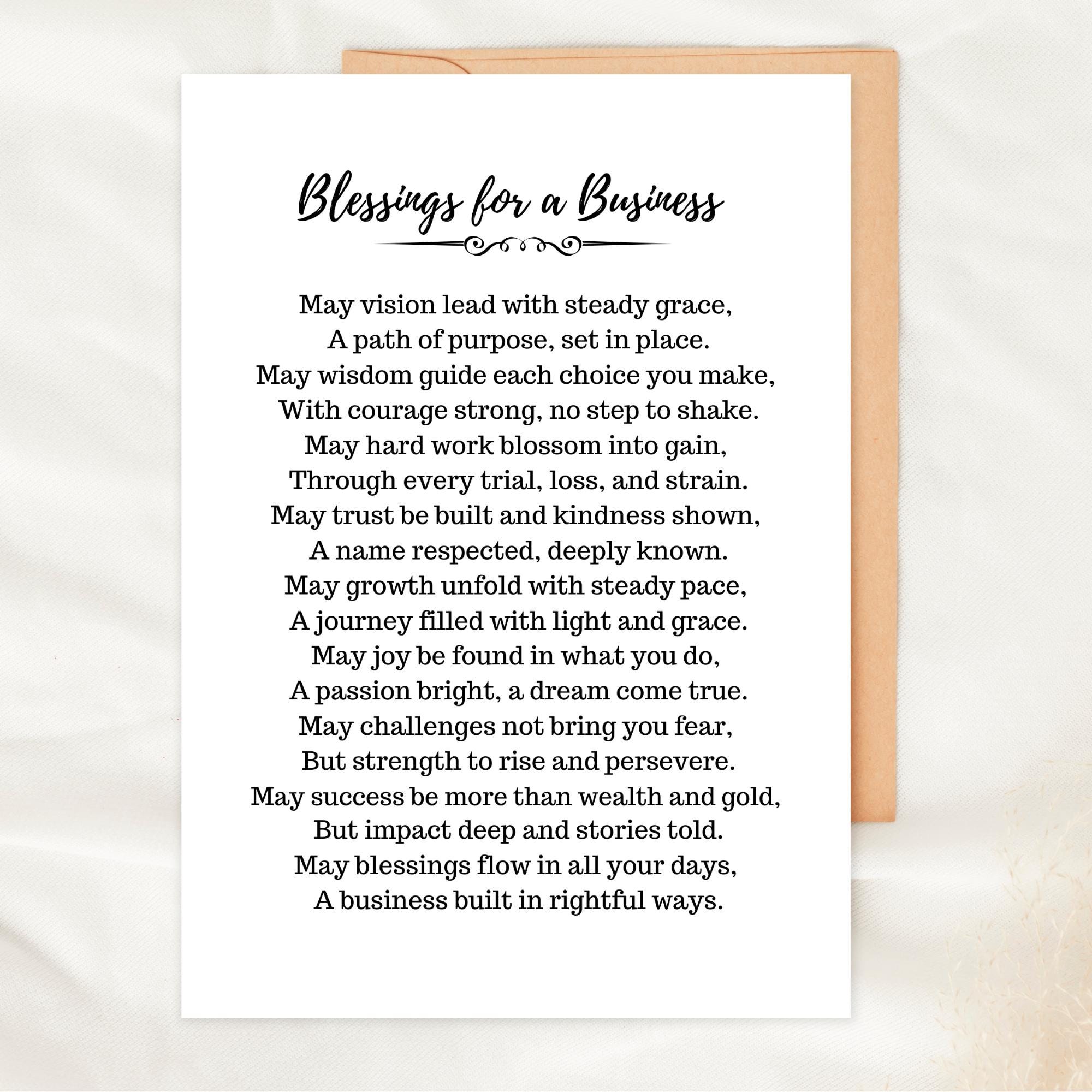 Business Blessing Card Printable Entrepreneur Gift New Business Prayer ...