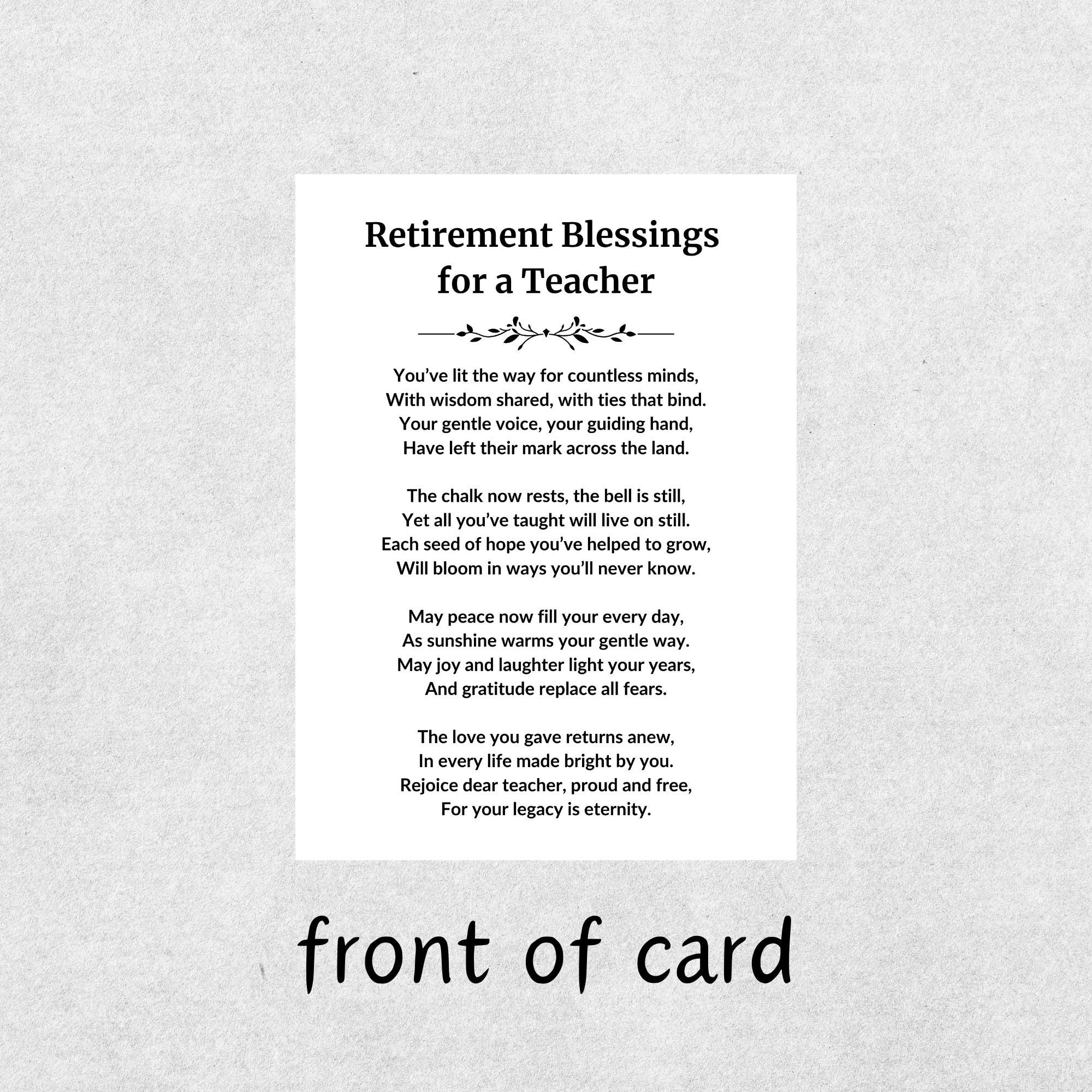 Teacher Retirement Blessings Printable Card Christian Poem Faith Based ...