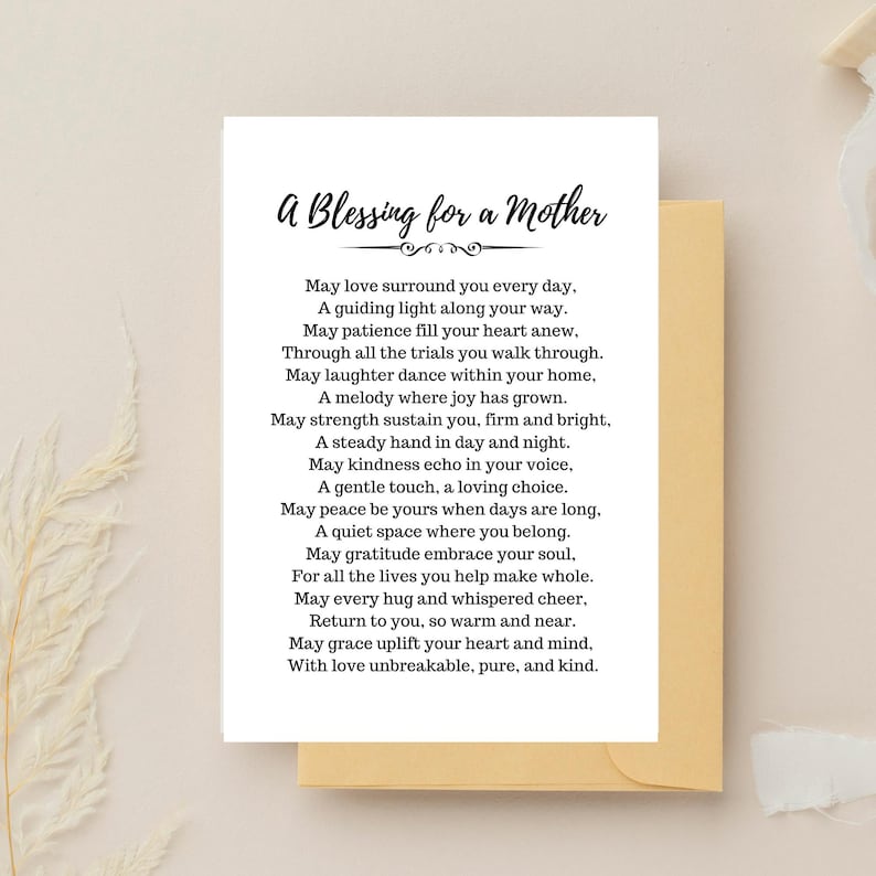 Blessing for a Mother Card Printable Mom Appreciation Gift ...