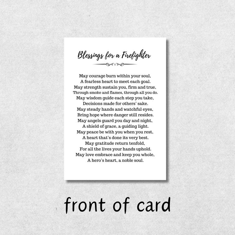 Firefighter Blessing Printable Card Christian Firefighter Gift ...