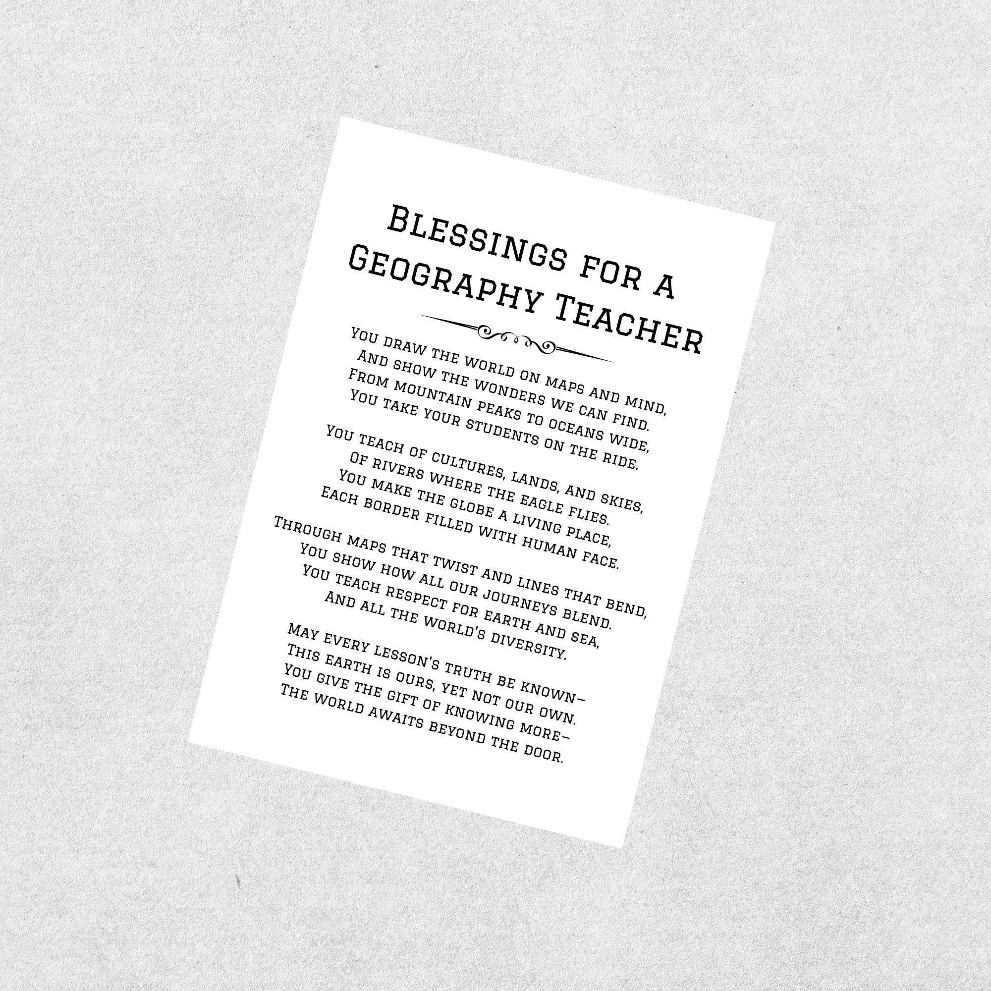 Geography Teacher Christian Blessing Poem: Faith-based Gift (PDF & JPG ...