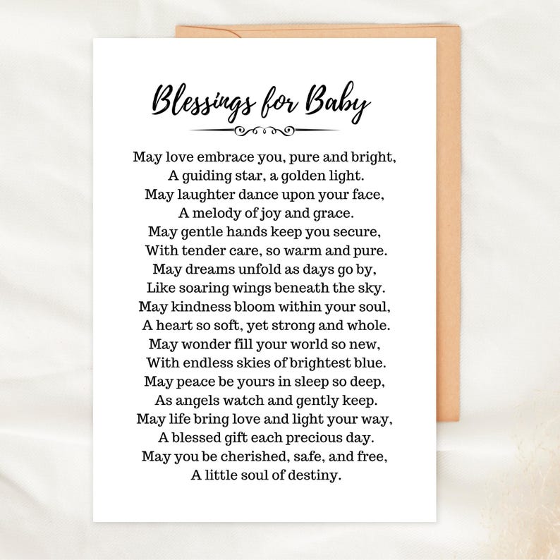 Blessings for Baby Card Printable Newborn Gift Baby Shower Keepsake ...