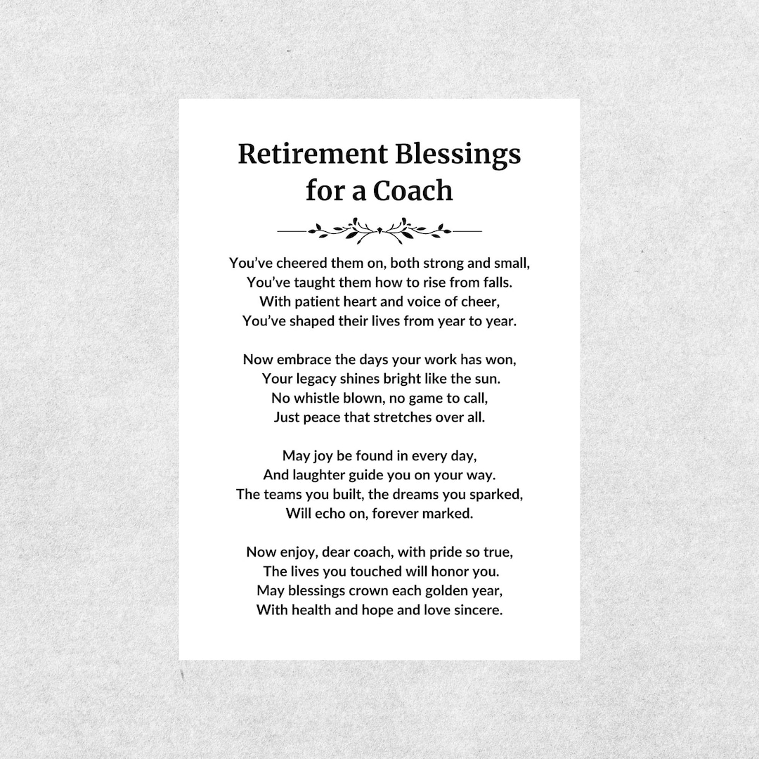 Coach Retirement Blessings Printable Card to Sports Coach Appreciation ...