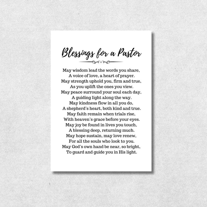 Pastor Blessing Printable Card Christian Pastor Appreciation Card Thank ...