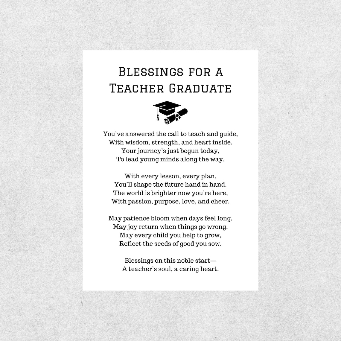 Teacher Graduate Blessing Card Printable Christian Poem Prayer ...