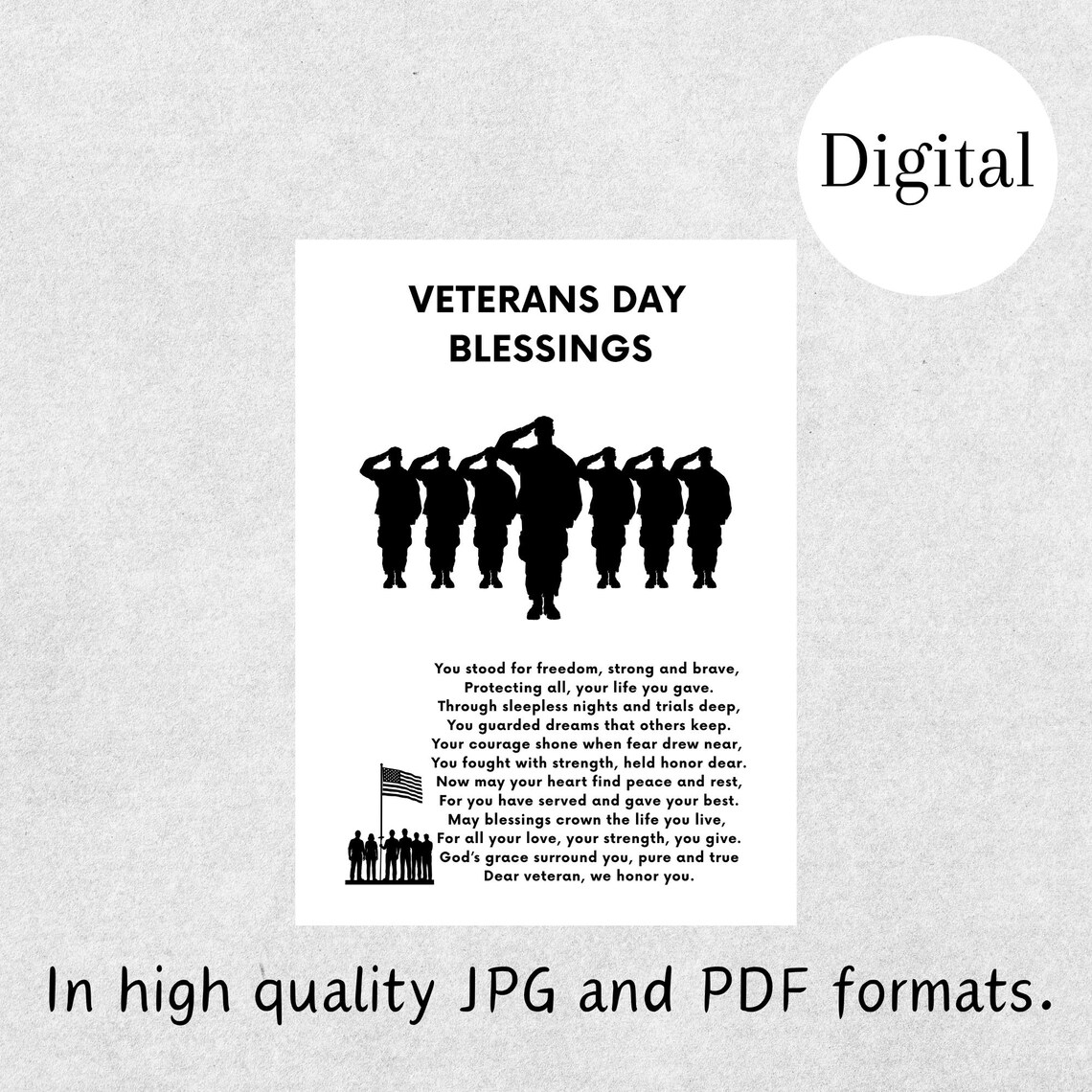 Veterans Day Blessing Card Printable Christian Poem Prayer for Veterans ...