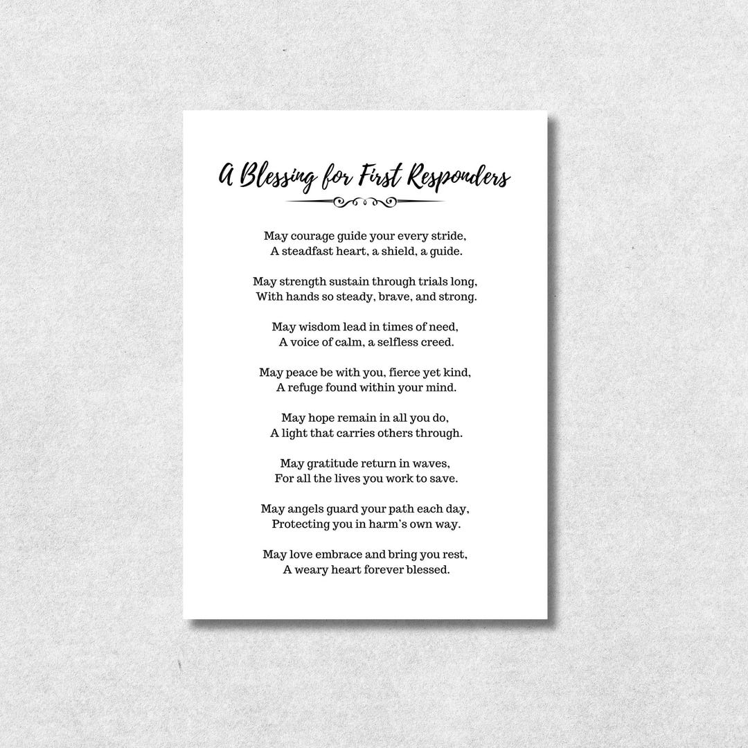 First Responder Blessing Card Printable EMT Prayer Firefighter Gift ...