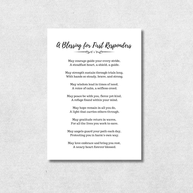 First Responder Blessing Card Printable EMT Prayer Firefighter Gift ...