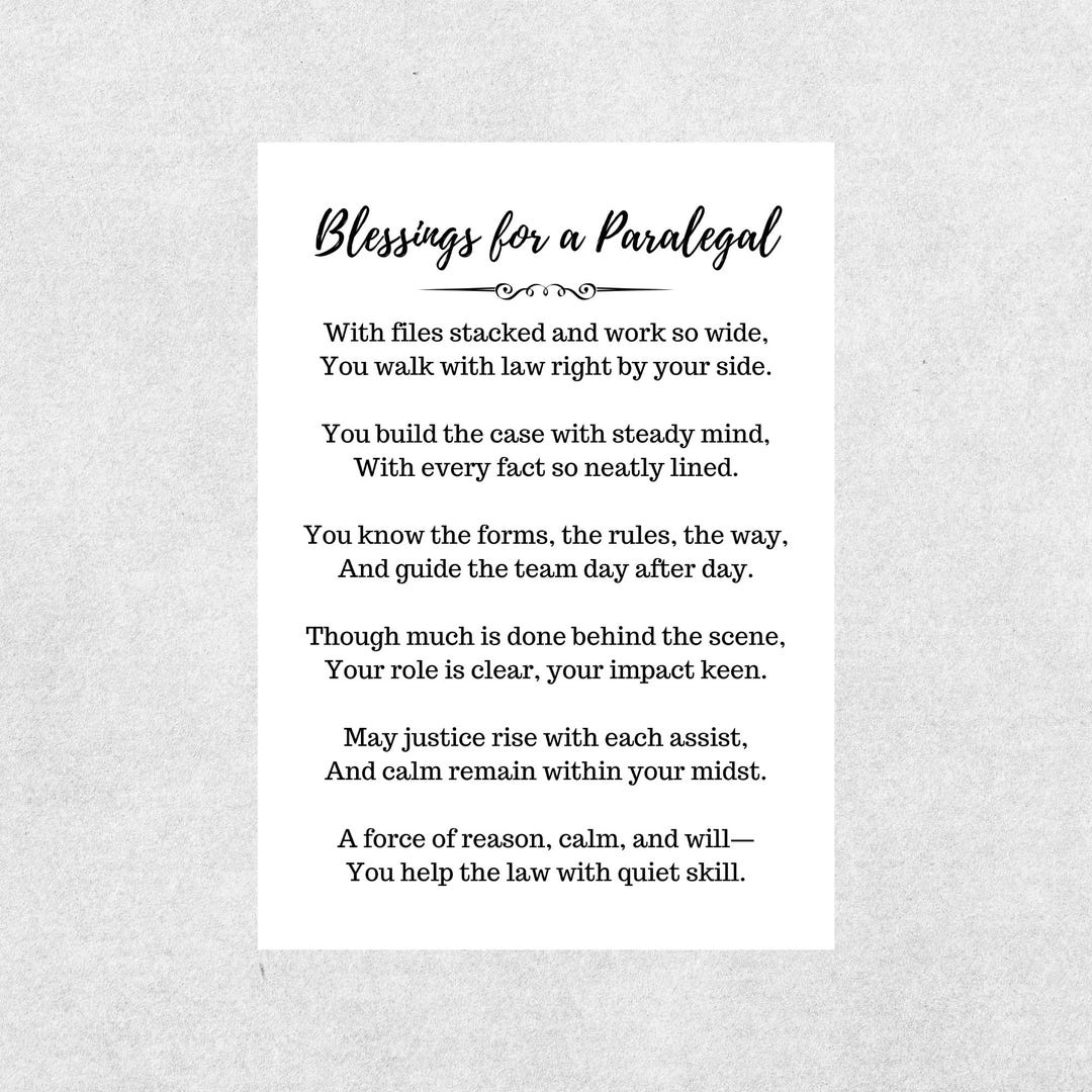 Paralegal Blessing Card Christian Poem Prayer Printable Faith Based ...