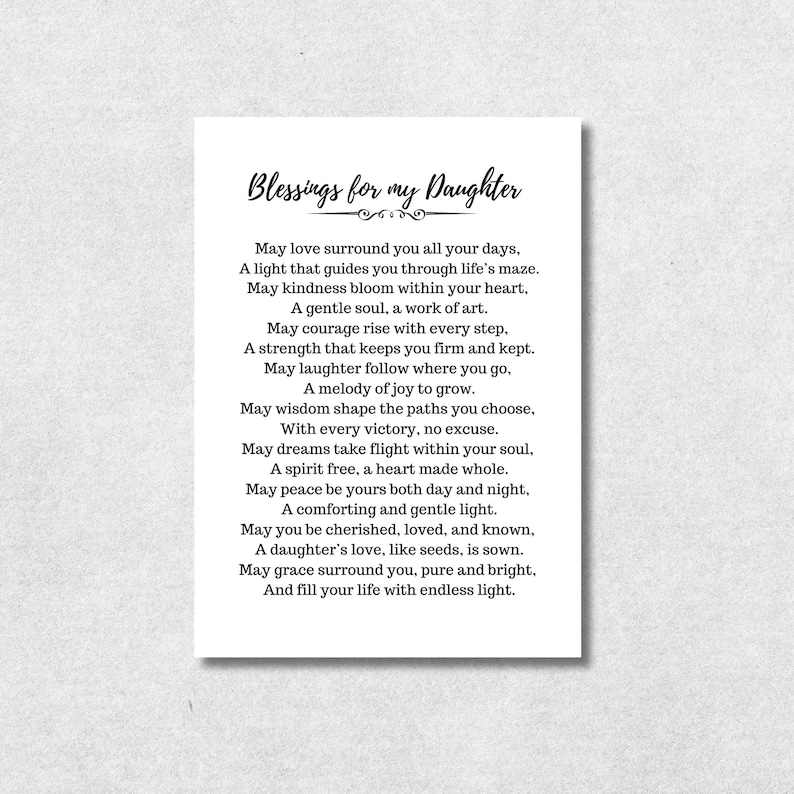 Blessing for My Daughter Card Printable Gift Spiritual Prayer for ...