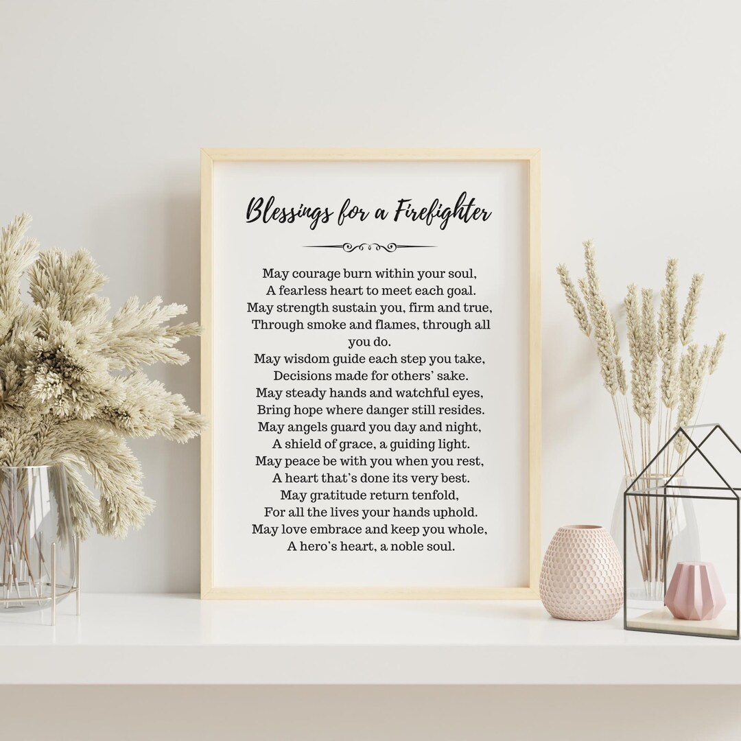 Firefighter Blessing Printable Wall Art Christian Firefighter Gift ...