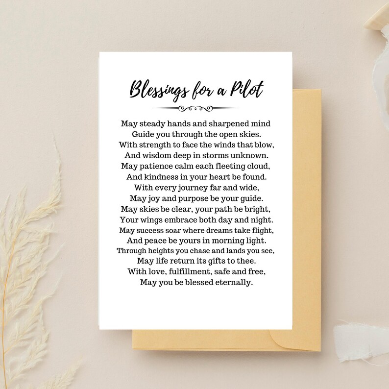 Pilot Blessings Card Aviation Appreciation Card Pilot Thank You Gift ...