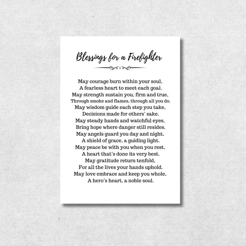 Firefighter Blessing Printable Card Christian Firefighter Gift ...