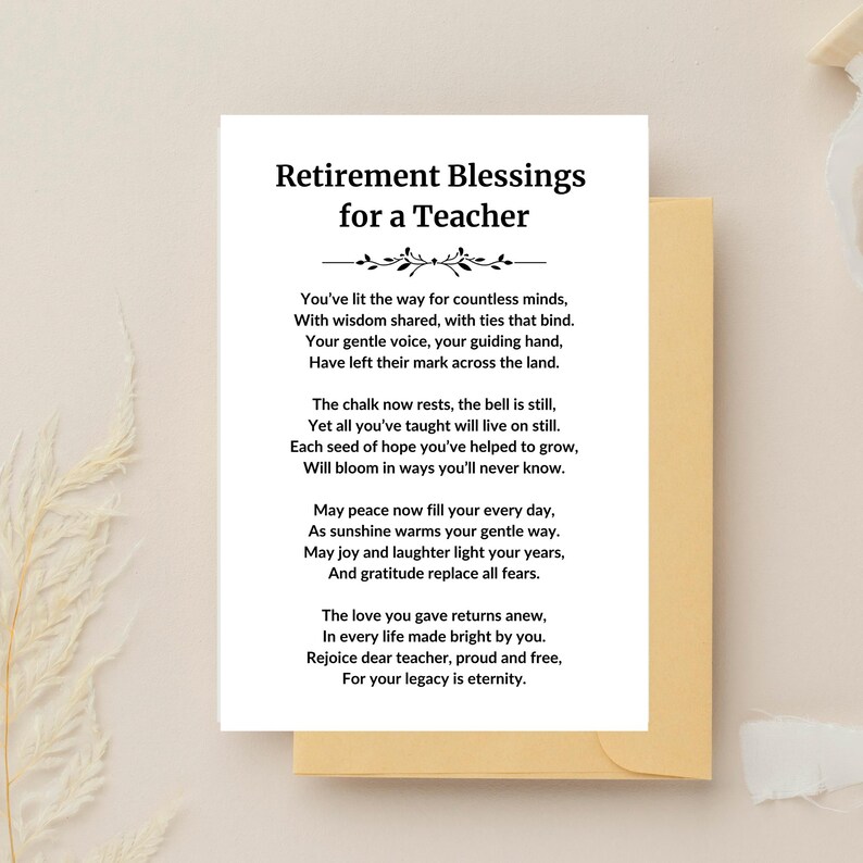 Teacher Retirement Blessings Printable Card Christian Poem Faith Based ...