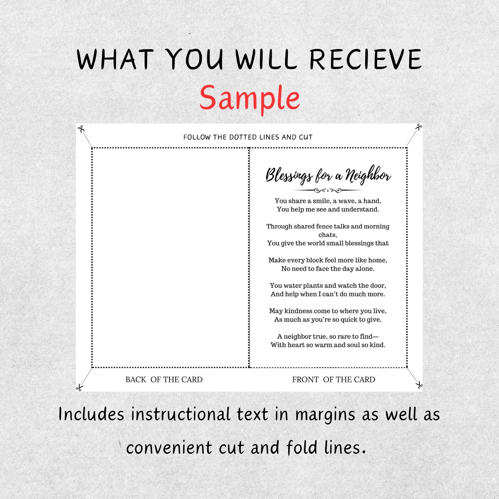 Neighbor Blessing Card Christian Printable Community Friend Prayer Gift ...