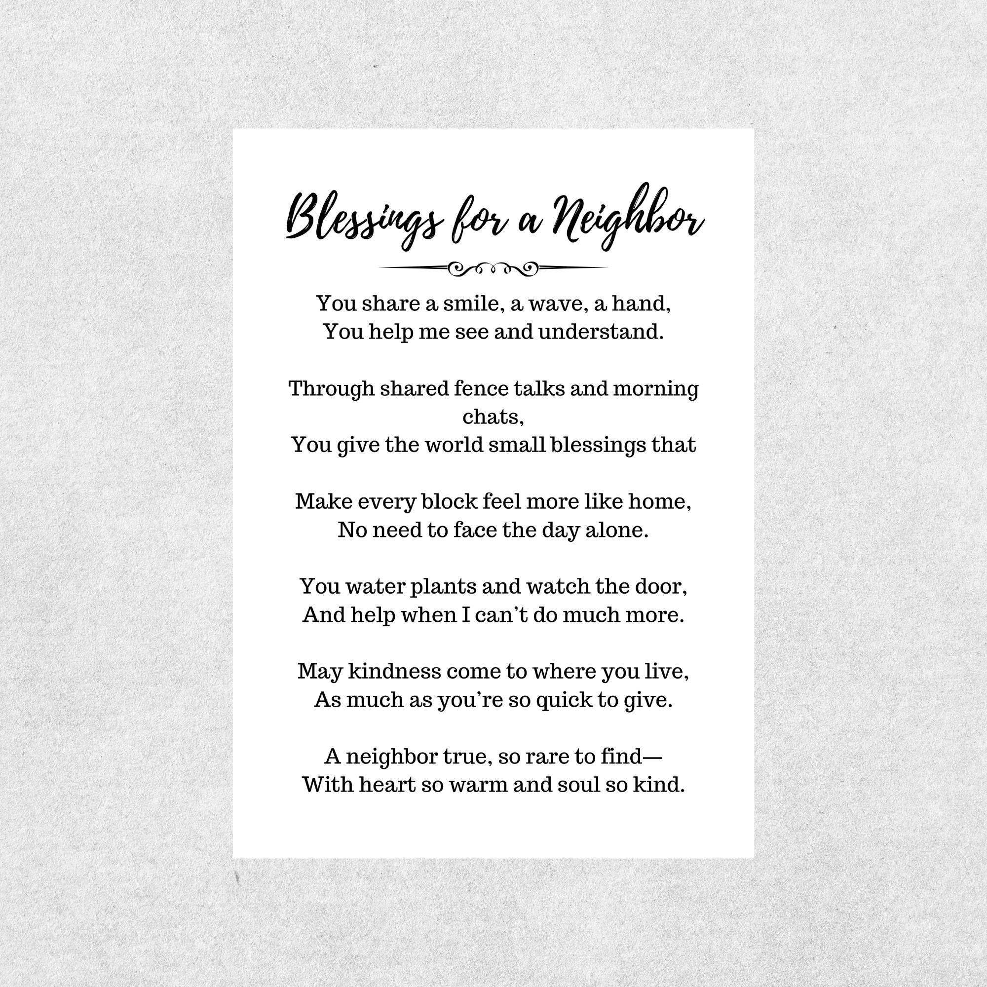 Neighbor Blessing Card Christian Printable Community Friend Prayer Gift ...