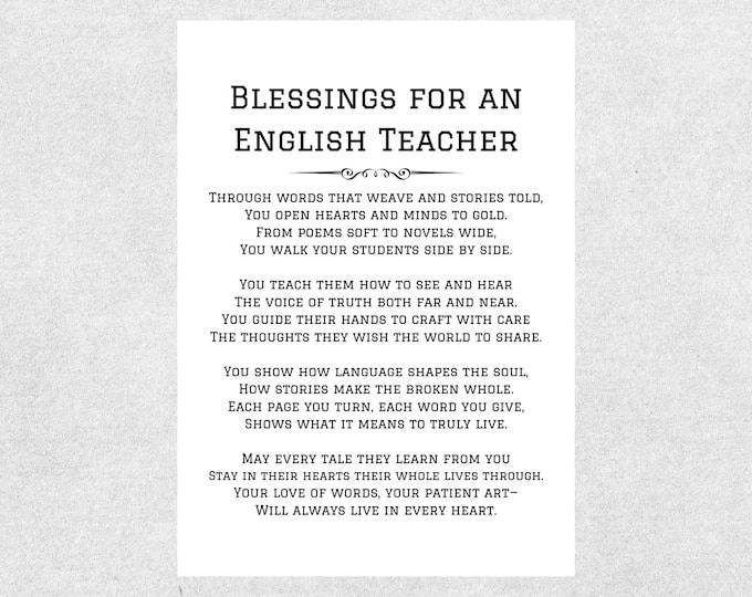 Teacher Blessing Printable Card Digital Thank You Card With Encouraging ...