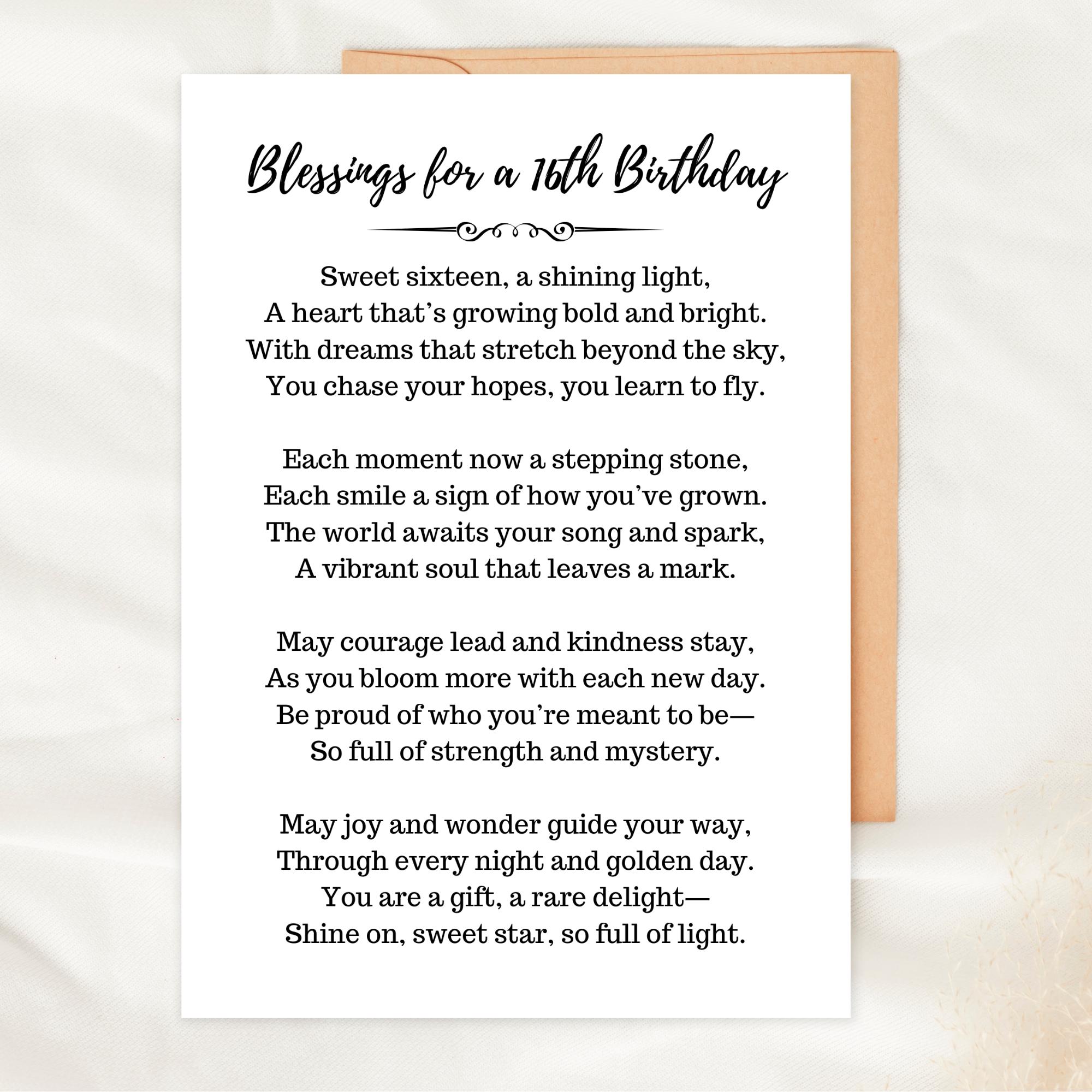 16th Birthday Blessing Card Printable Prayer Gift Encouragement Digital ...