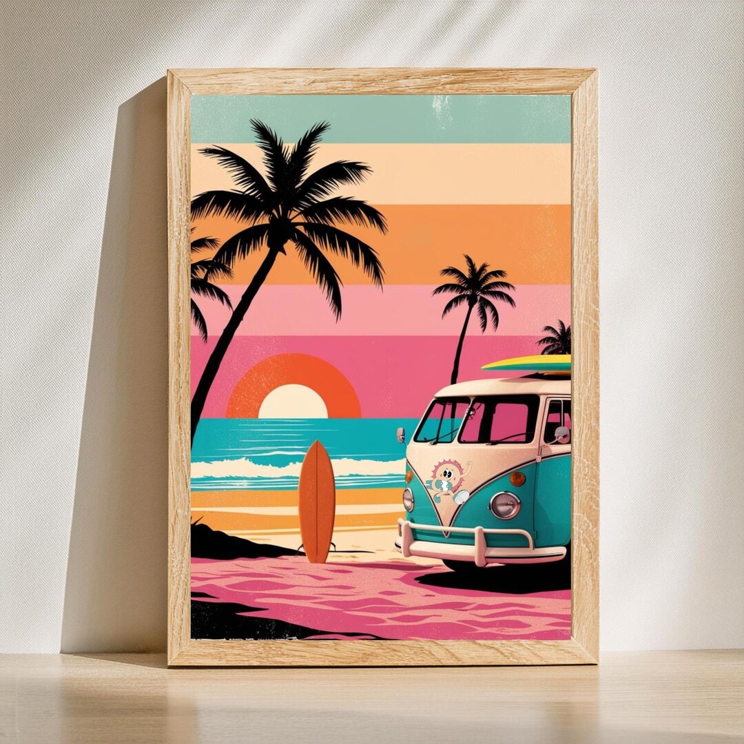 Retro Surf Poster Print Vintage Surfing Art Printable Wall Decor Beach ...