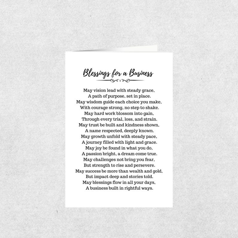 Business Blessing Card Printable Entrepreneur Gift New Business Prayer ...