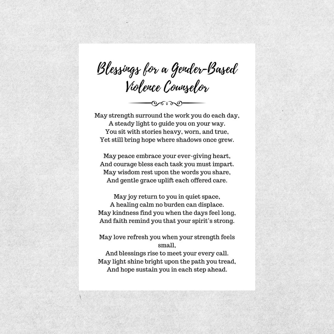 Gender Based Violence Counselor Blessings Card Christian Poem Printable ...