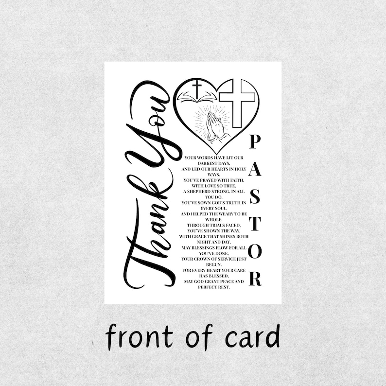 Pastor Thank You Card Printable Blessing Christian Poem Prayer Digital ...