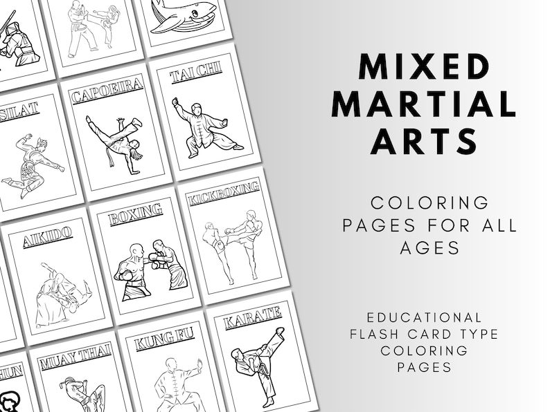Mixed Martial Arts Coloring Pages Educational Flash Cards 5 Pages 8 ...