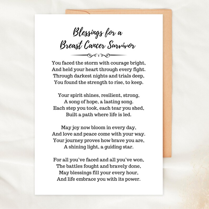 Breast Cancer Survivor Blessing Card Christian Prayer Poem Digital ...