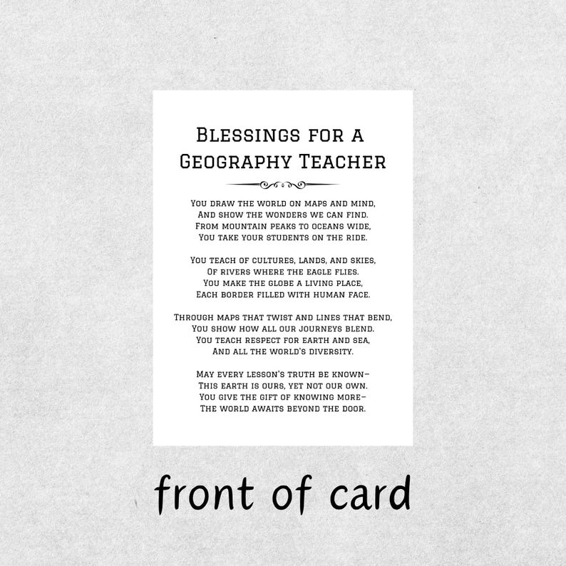 Geography Teacher Christian Blessing Poem: Faith-based Gift (PDF & JPG ...