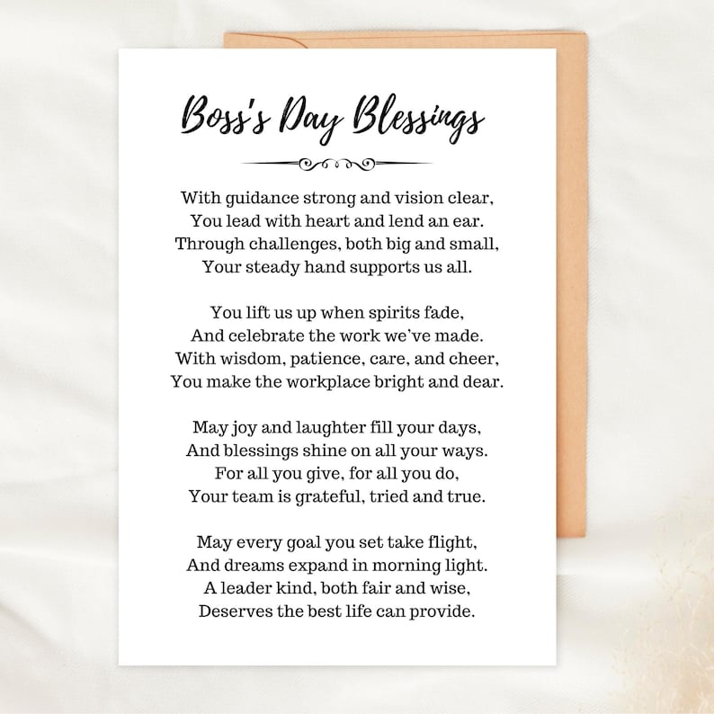 Boss Day Blessing Card Christian Poem Prayer Printable Faith Based ...