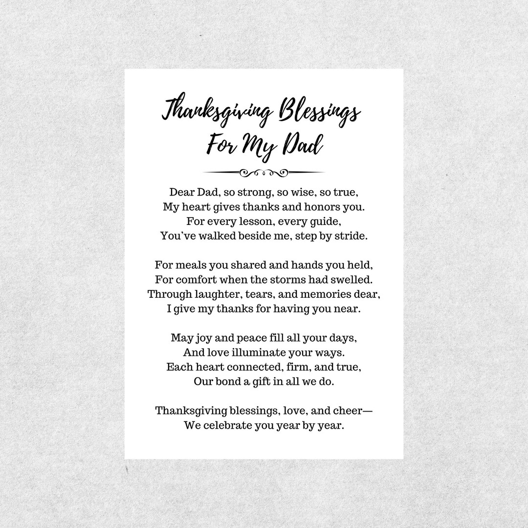 Thanksgiving Card Blessings for My Dad Christian Poem Prayer Printable ...