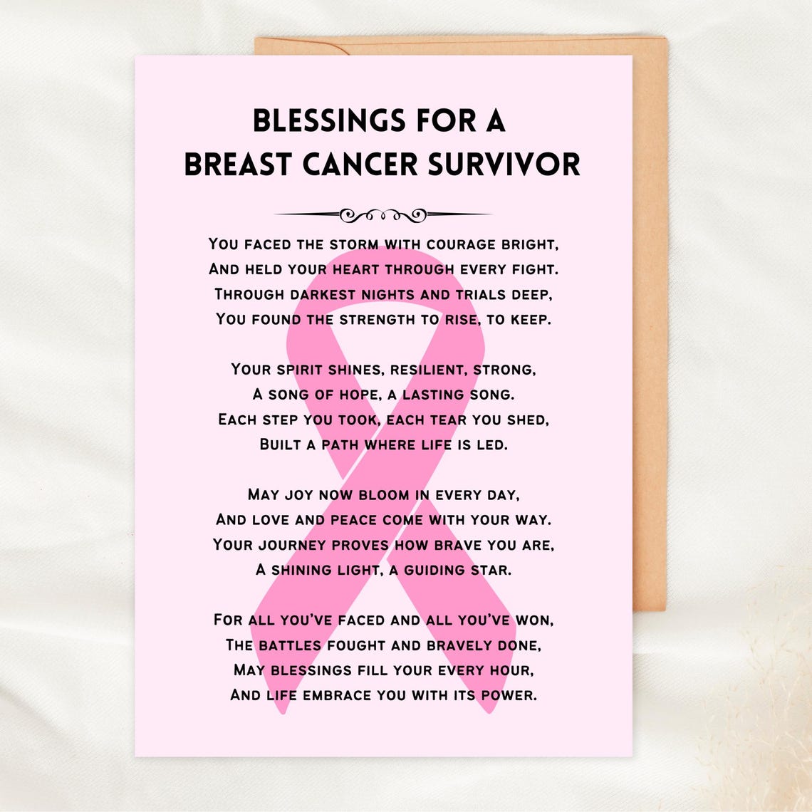 Pink Breast Cancer Survivor Blessing Card Christian Prayer Poem Digital ...