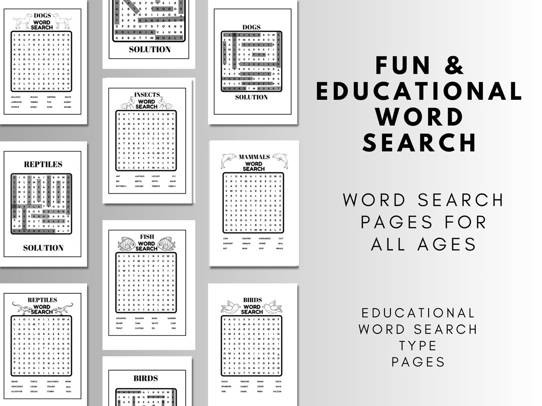 Educational Word Search Puzzles Learning Activity Ideal for Kids and ...