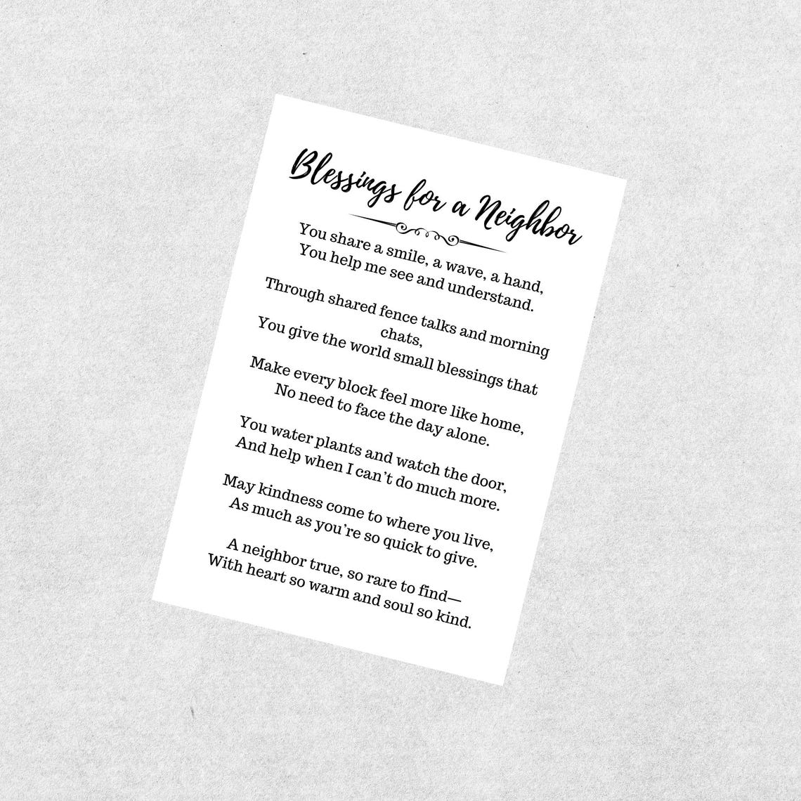 Neighbor Blessing Card Christian Printable Community Friend Prayer Gift ...