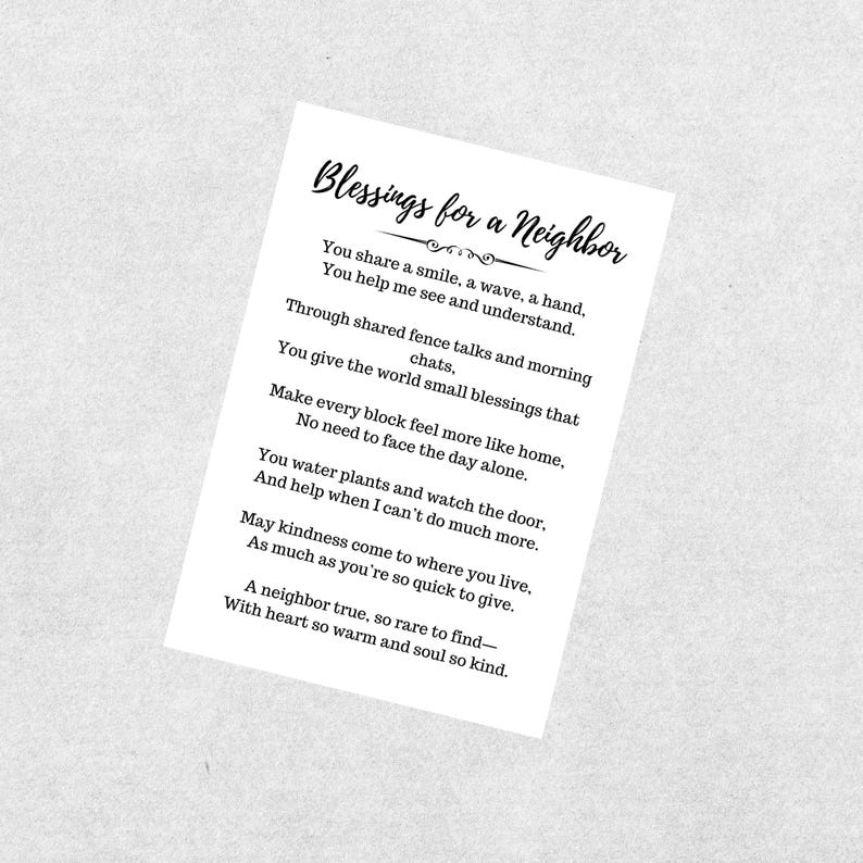 Neighbor Blessing Card Christian Printable Community Friend Prayer Gift ...