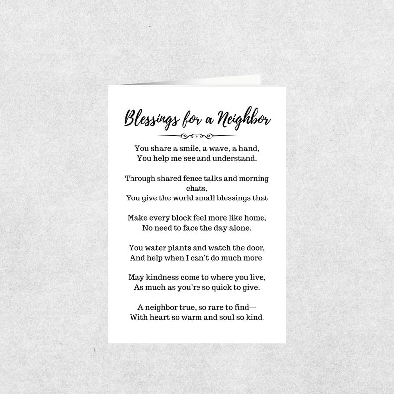 Neighbor Blessing Card Christian Printable Community Friend Prayer Gift ...