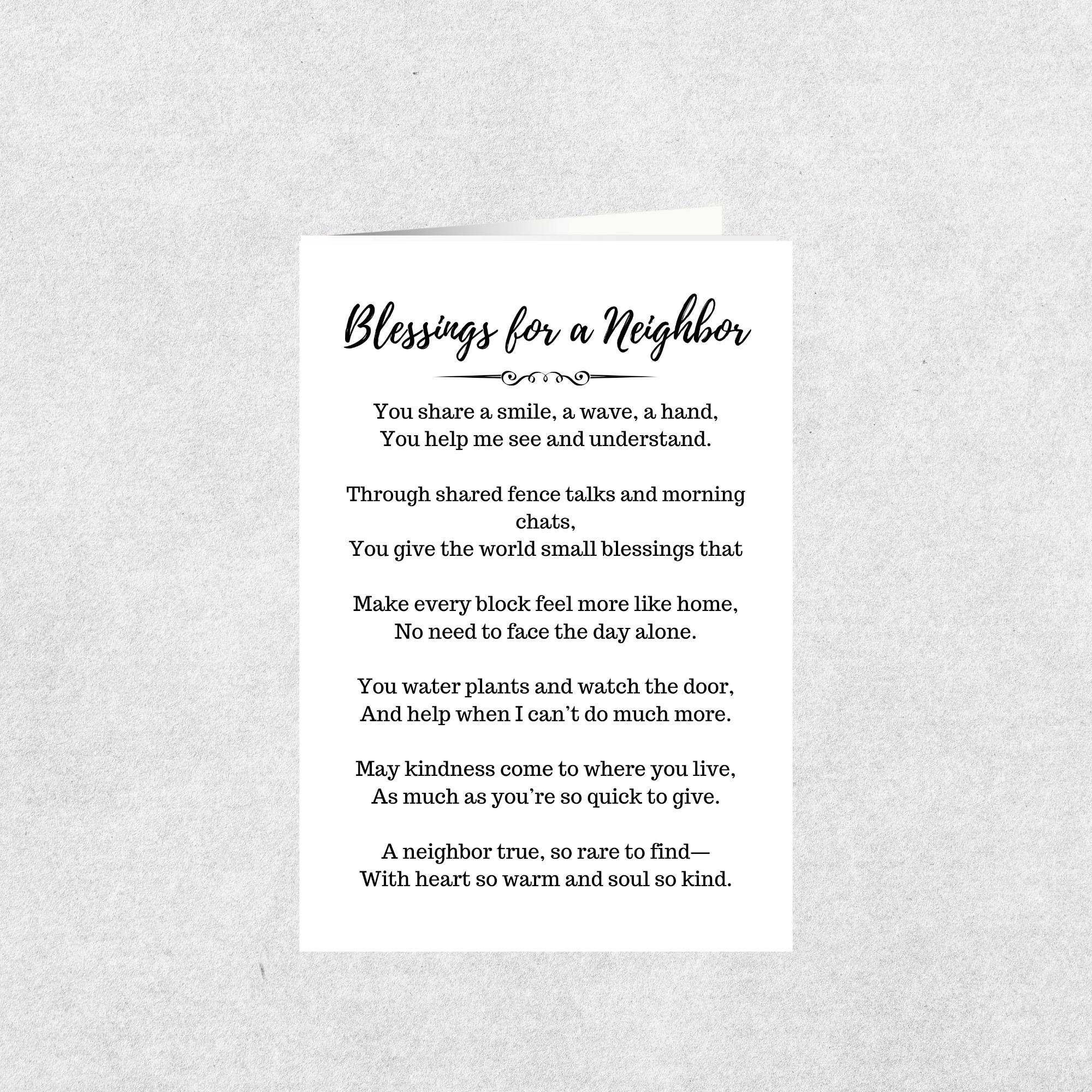 Neighbor Blessing Card Christian Printable Community Friend Prayer Gift ...