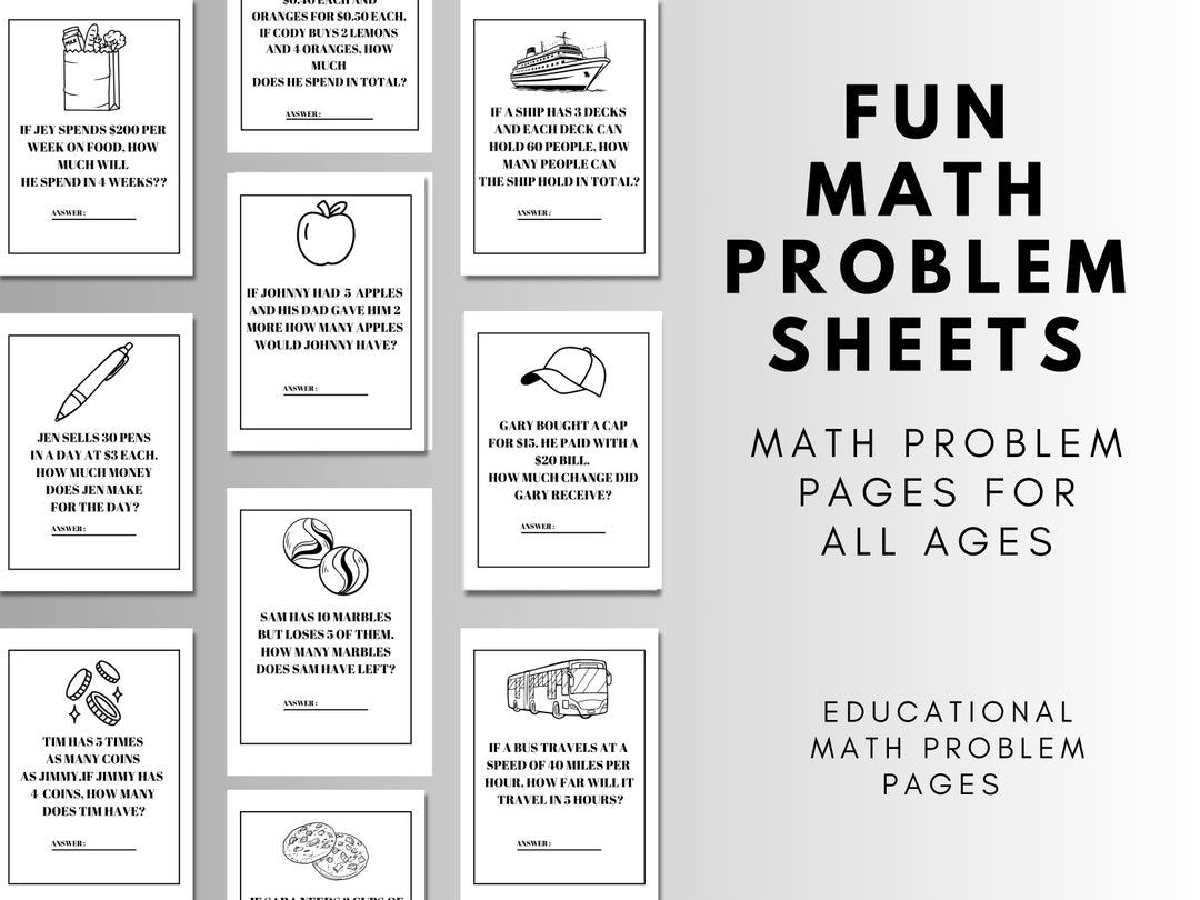 Math Word Problem Worksheets Printable Educational Learning Activity ...